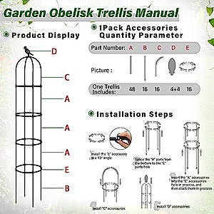 4 Pack 6 ft Garden Obelisk Trellis for Climbing Plants Outdoor Rustproof Rose Trellis for Pots Tall Tower Plant Trellis Metal Garden Trellis for Outdoor Indoor Vines Flower Plants Support (Black)