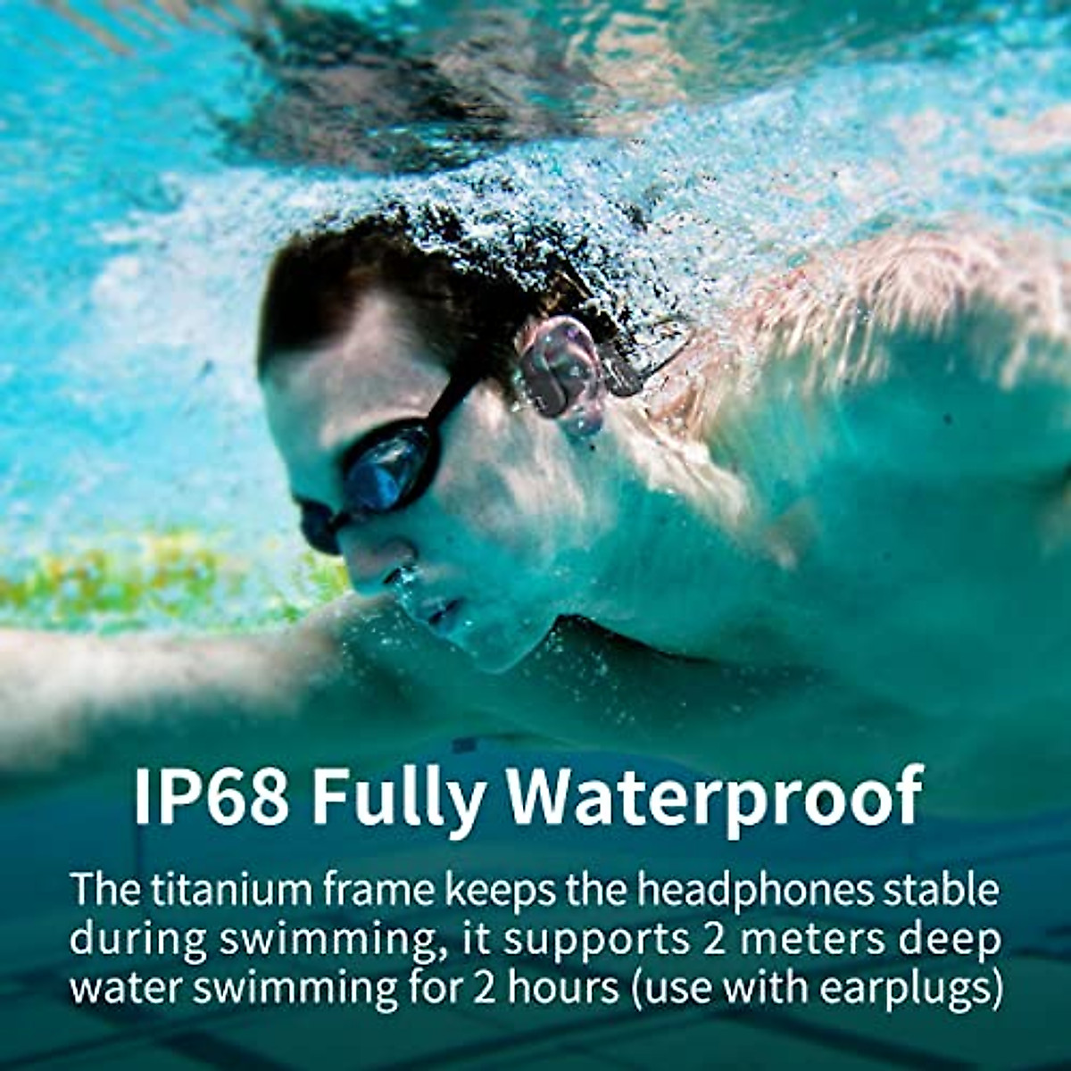 Bone Conduction Headphones Bluetooth Swimming Headphones, Hiteblaz IP68 Waterproof Underwater Headphones for Swimming Earbuds, Clear Call, Open Ear Wireless 8G Memory for Running(Black-X2)