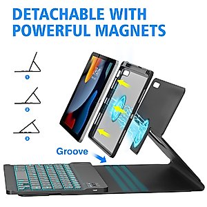 Keyboard Case for iPad 9th/8th/7th Generation 10.2 inch,360° Rotatable Magnetic iPad Pro 10.5-inch Air 3 Case with Keyboard Pencil Holder,7 Color Backlit Bluetooth Keyboard (Black)
