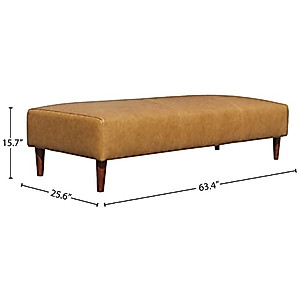 Amazon Brand – Rivet Ava Mid-Century Modern Leather Ottoman Bench, 63.4"W x 15.7"H, Caramel