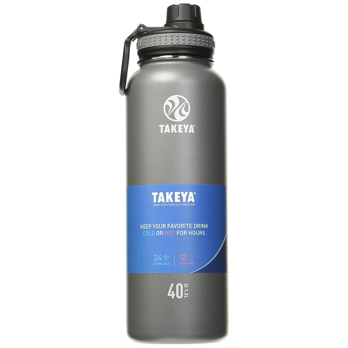 Takeya Originals Vacuum Insulated Stainless Steel Water Bottle, 40 Ounce, Graphite & Originals Bottle Replacement, Spout, Black