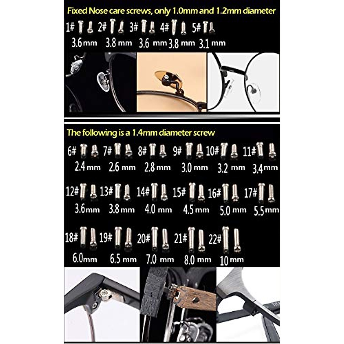 OctinPris Eyeglass Sunglass Repair Kit with Screws Tweezers Screwdriver Tiny Micro Screws Nuts Assortment Stainless Steel Screws Glasses Repair Nose Pads for Spectacles