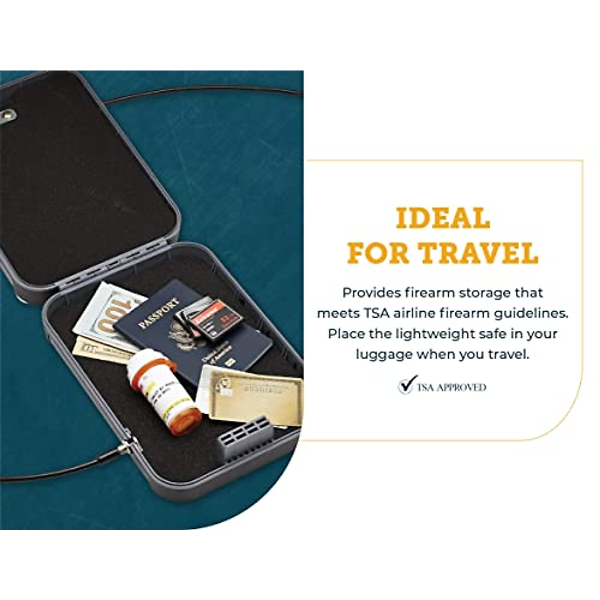 SnapSafe Treklite Combination Lock Box - Polycarbonate Portable and Lightweight Gun Lock Box - with Keyed Lock and Foam Lining - Ideal for Travel, TSA Approved - XL, Black, 10 x 7 x 2 Inches