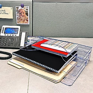 Azar Displays 250099 Three Tier File and Brochure Desktop Wall Organizer Holder with Dividers brochure display stand acrylic file holder, Clear
