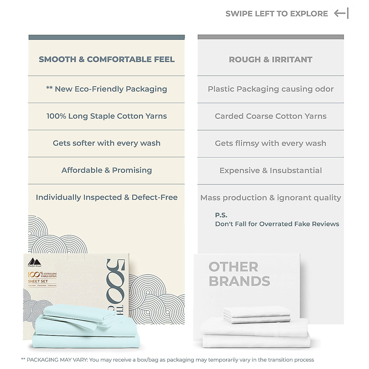 Mayfair Linen Twin Sheets Set Cotton - 500 Thread Count 100% Cotton Twin Sheet Set, 3 PC Twin Sheets, Cooling & Luxury Sateen Sheets, 16" Deep Pockets Easy Fit, Breathable Cotton Sheets (Sea Foam)