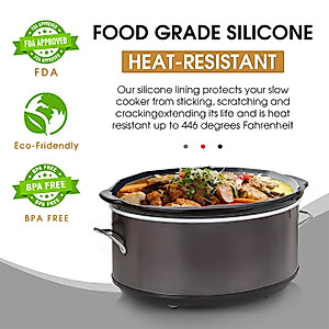 Slow Cooker Liners Compatible for Crock Pot 4-5 QT, Reusable Silicone Divider Insert, Leakproof & Dishwasher Safe, BPA Free, 3 PCS Bundle, Black