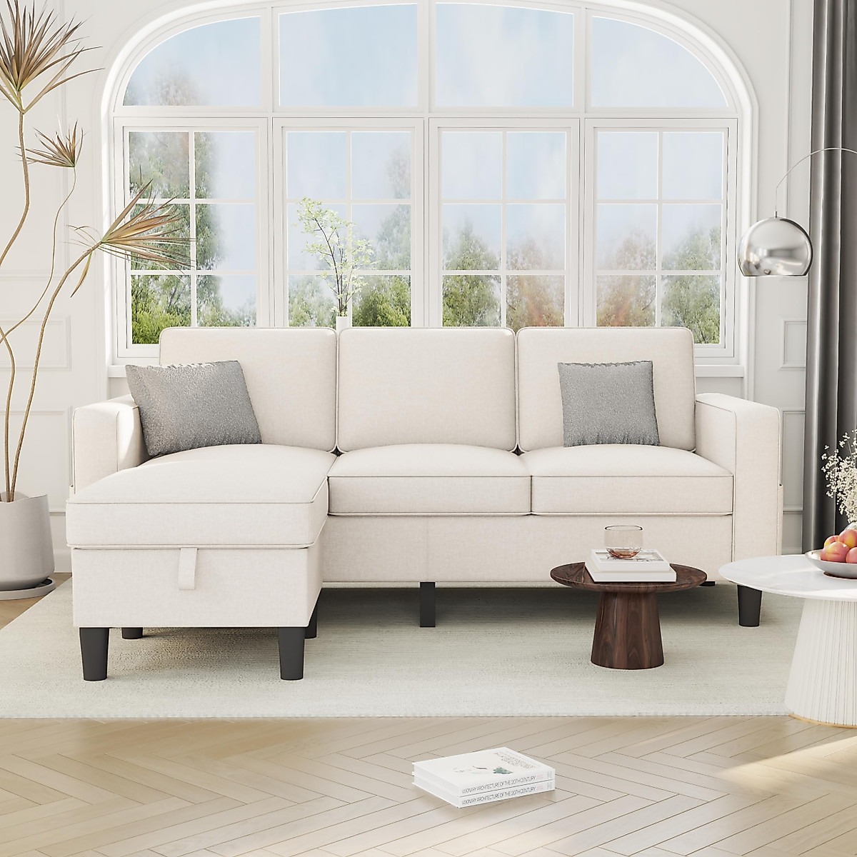 Yattem 78'' Convertible Sectional Sofa Couch：Beige L-Shaped Couches for Living Room with Reversible Chaise—3-Seat Modern Linen Sectional Couches for Living Room/Apartment/Studio/Small Space