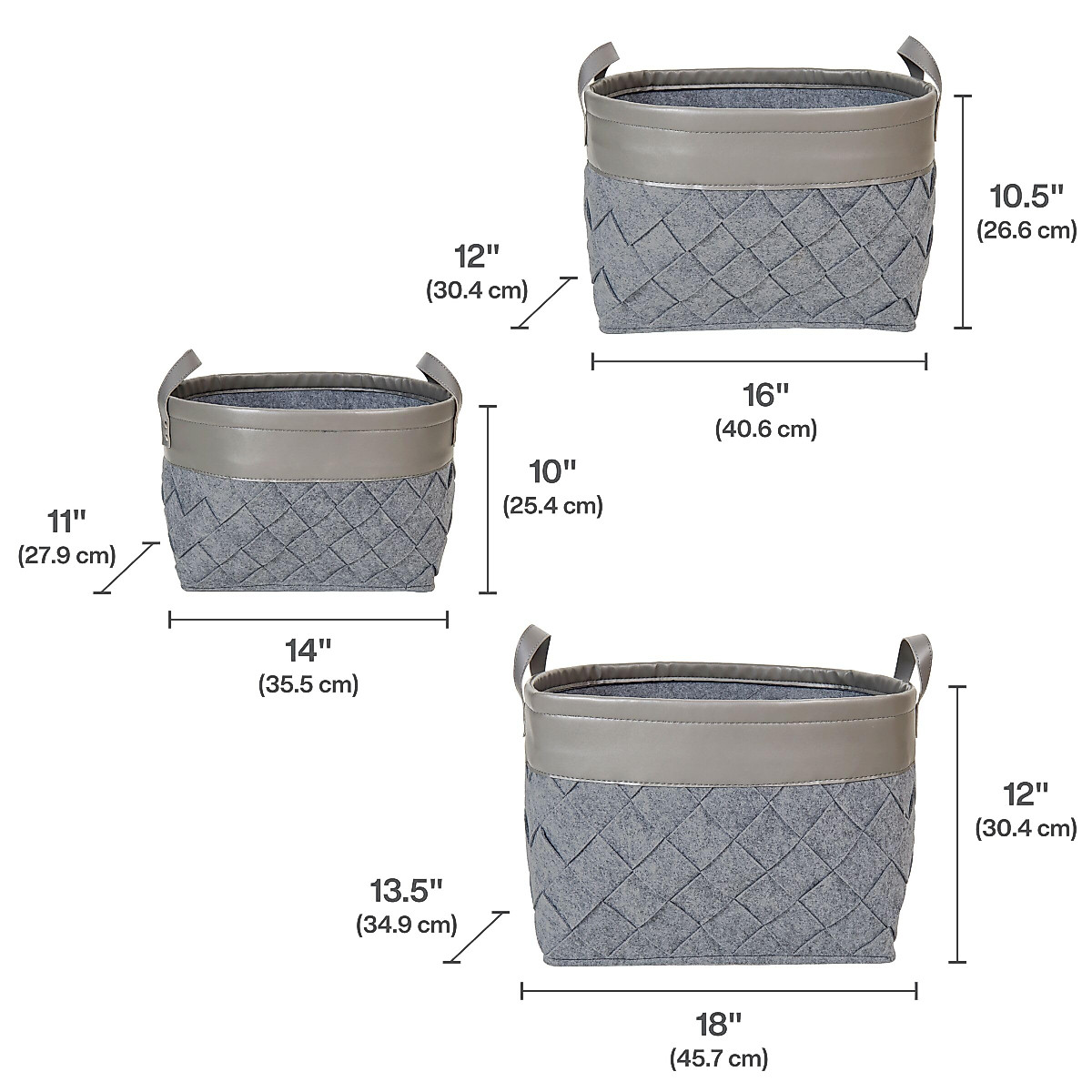 Elements Nested Felt Baskets, 3-Piece, Charcoal