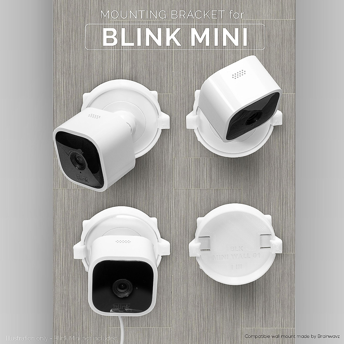 BRAINWAVZ [EOL] Wall Mount Holder for Blink Mini Camera, No Screws, Stick On with Strong 3M VHB Tape, Fast, No Screws, No Mess Install (2 Pack, White), Blink Bracket Stand [EOL]
