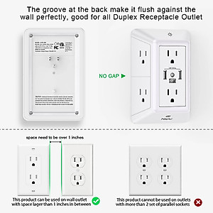 Multi Plug Outlet Surge Protector - POWRUI 6 Outlet Extender with 3 USB Ports (1 USB C) and Night Light, 3-Sided Power Strip with Adapter Spaced Outlets - White，ETL Listed