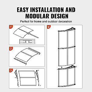 VEVOR Window Door Awning Canopy 120"x 40", UPF 50+ Polycarbonate Entry Door Outdoor Window Awning Exterior, Front Door Overhang Awning for Sun Shutter, UV, Rain, Snow Protection, Hollow Sheet