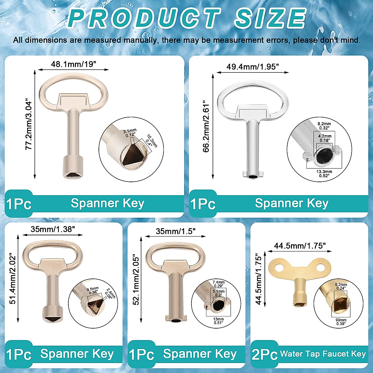 Chumia 8 Pieces Multi-functional Utility Key Kit 4 Way Sillcock Key Plated Steel Water Keys Sillcock Wrench Radator Key Garden Hose Wrench for Radiators Gas Electric Meter Boxes Faucet and Lock