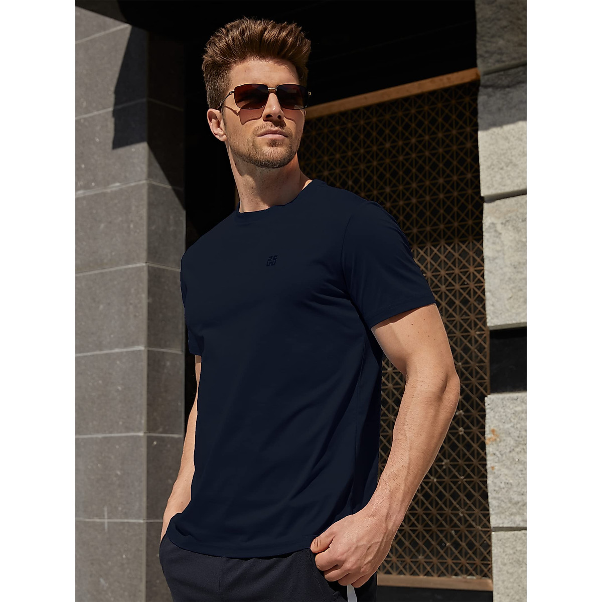 2 Pack Men's Performance T-Shirt Wrinkle-Resistant Quick Dry Short Sleeve Moisture Wicking UPF 50+ Sun Protection Athletic(2 Dark Blue,XXL)
