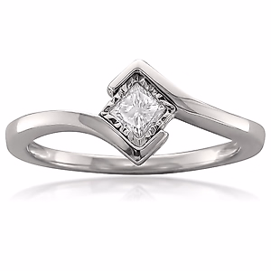 Beyond Brilliance 1/5 Carat Diamond, Bezel-Set 14K White Gold Princess Cut Solitaire Diamond Engagement Ring (I-J, I1-I2) Natural Diamond Engagement Ring For Women | Gift Box Included Size-9