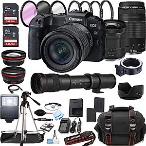 Canon EOS RP Mirrorless Digital Camera with RF 24-105mm f/4-7.1 STM Lens + 75-300mm F/4-5.6 III Lens + 420-800mm Super Telephoto Lens + 128GB Memory + Case + Tripod + Filters (44pc Bundle)