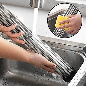 Fafcitvz Stainless Steel Roll Up Dish Rack Over The Sink Roll Out Dish Drying Rack for Kitchen Dishes,Cups
