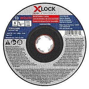 BOSCH TCWX1S600 6 In. x 1/16 In. X-LOCK Metal/Stainless Fast Cutting Abrasive Wheel 60 Grit Compatible with 7/8 In. Arbor Type 1A (ISO 41) for Applications in Metal, Stainless Steel Cutting