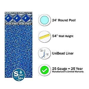 Smartline Crystal Tile 24-Foot Round Liner | UniBead Style | 54-Inch Wall Height | 25 Gauge Virgin Vinyl Material | Strong and Durable Liners | Designed for Steel Sided Above-Ground Swimming Pools