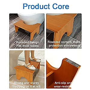 Bamboo Toilet Stool for Adults, JACNITAD 6.5" Toilet Poop Stool, Bathroom Toilet Stool with Non-Slip Mat for Adults Children, Original Simple Design Healthy Portable Adult Toilet Poop Stool (Tan)