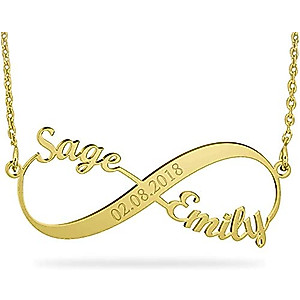 ORFAN Personalized Infinity Name Necklace Custom 1-8 Name Necklace Personalized for Women BFF Girlfriend Family Name Necklace for Women (2 name and text)