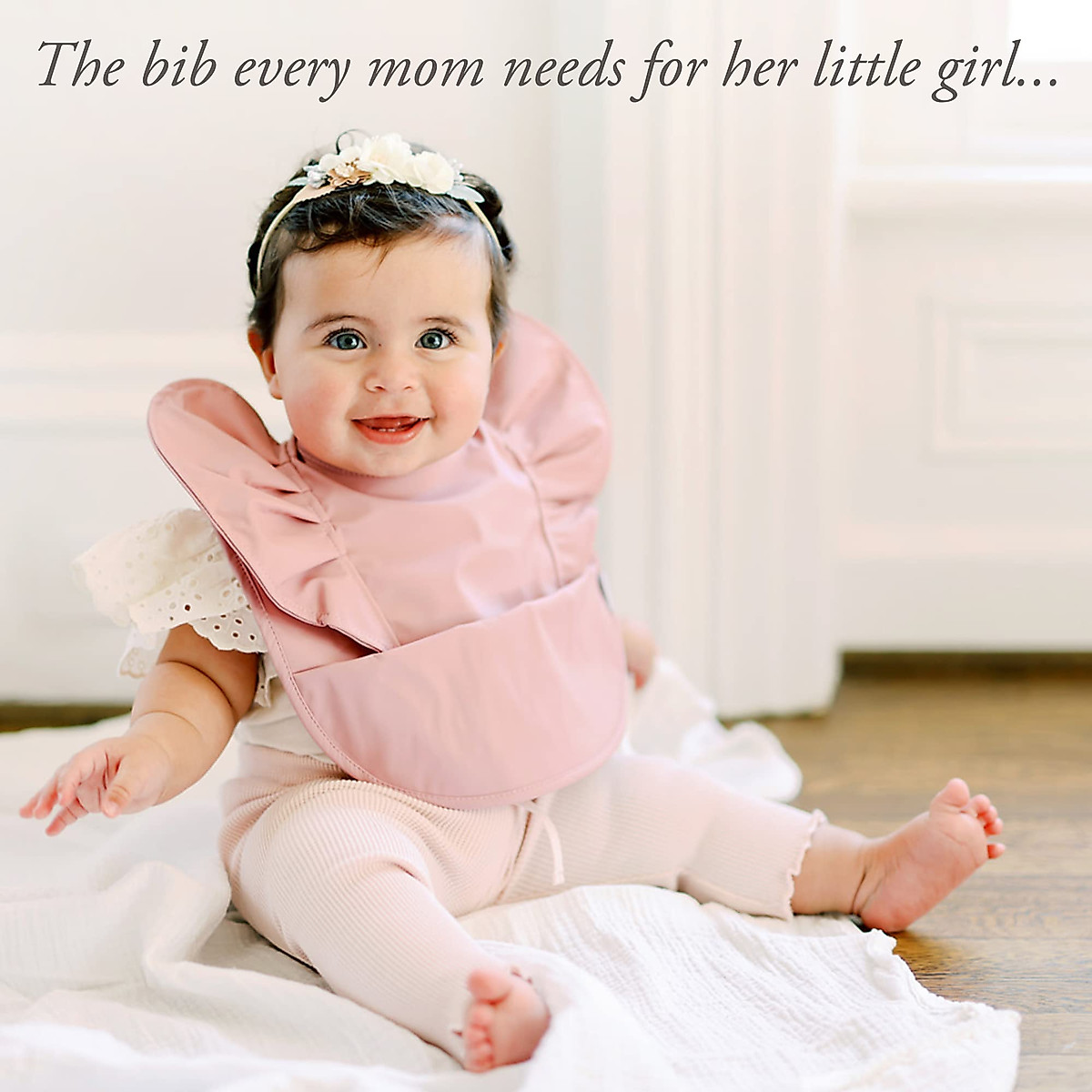 Bibtique Ruffle Smock Bibs For Babies 6-24 Months - Waterproof Food Catcher Bibs With Pocket - Mess Proof Baby Eating Bibs