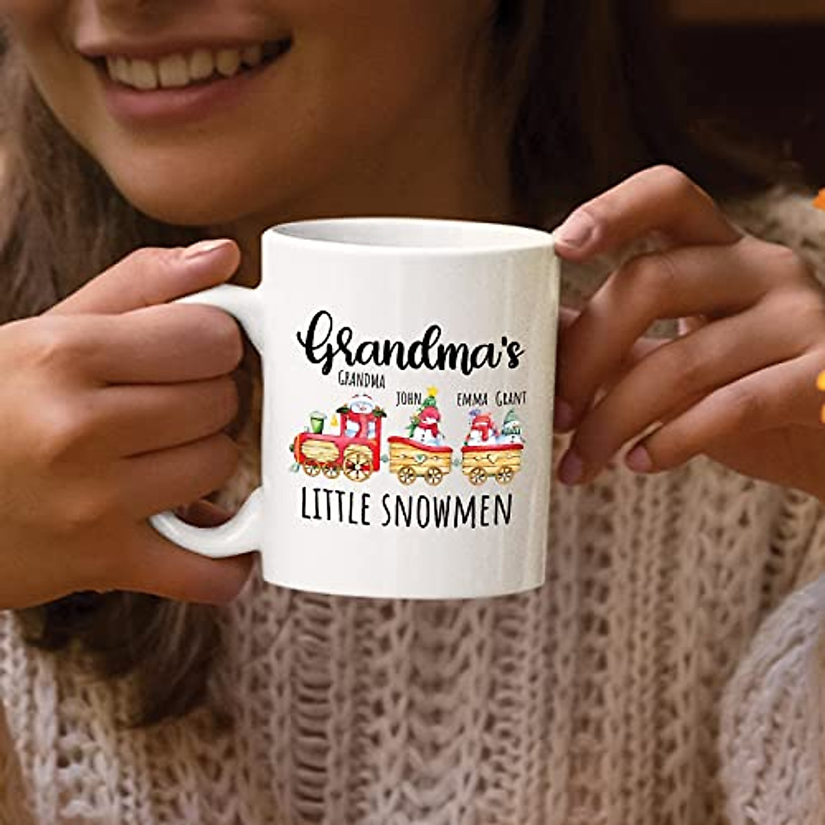 Grandma Gifts - Personalized Grandma's Little Snowmen Mug with Kids Names - Customized Coffee Cup Gift for Grandma - Grandma Snowman Tea Cup - Custom Xmas Mug for Grandma - White Cup 11oz or 15oz