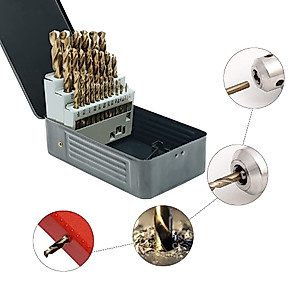 GMTOOLS 29Pcs Cobalt Drill Bits Set, M35 High Speed Steel, 135 Degree Tip, Stainless Steel, Plastic and Wood with Metal Indexed Storage Case 1/16"-1/2"
