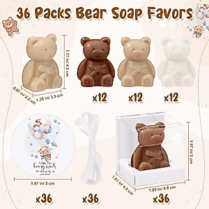 Geosar 36 Pack Bear Baby Shower Favors Baby Shower Soap Favors with Thank You Bear Cards and Boxes for Girls Kids Boys Baby Shower Decoration Guest Gift Supplies (White,light Brown,dark Brown)