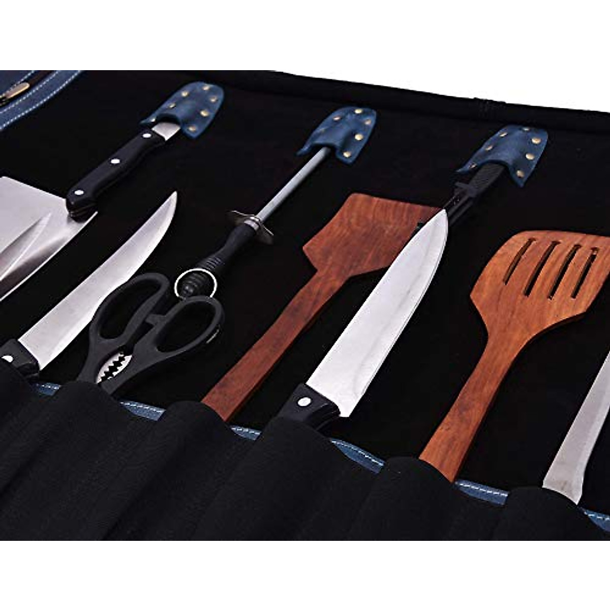 Leather Knife Roll Storage Bag, Elastic and Expandable 10 Pockets, Adjustable/Detachable Shoulder Strap, Travel-Friendly Chef Knife Case By Aaron Leather Goods
