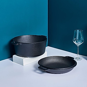 Bruntmor Pre Seasoned 6 pcs Pots And Pans Set - Double Dutch Oven Crockpot - Cooking Set - Cast Iron Skillets and Square Grill Pan with Lid - Outdoor Camping Cookware - Kitchen Accessories