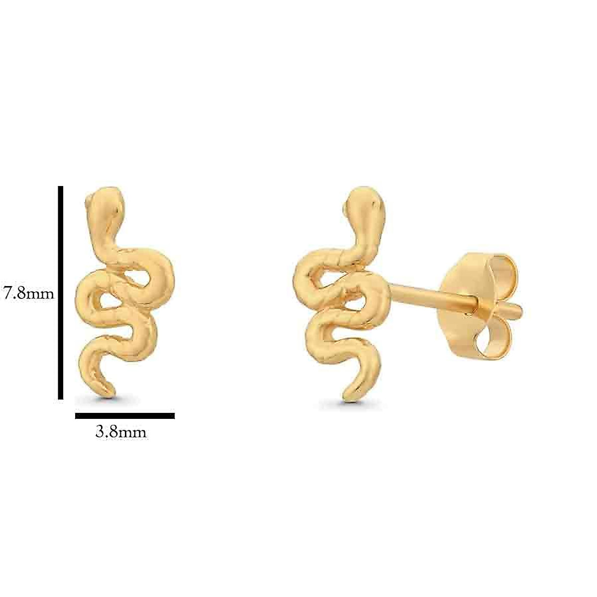 Solid Yellow Gold 14k Tiny Snake Stud Earrings (Yellow Gold)