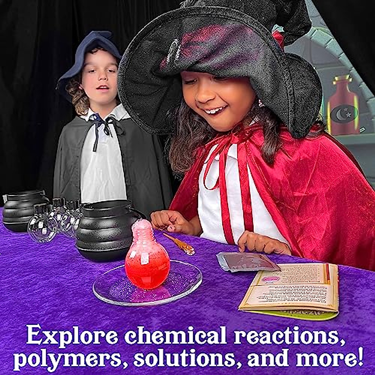 Thames & Kosmos Tasty Labs: Wizard Potion Science Kit | Make 5 Delicious Magical Potions | Chemistry Experiments Safe to Drink | Includes Toy Cauldron, Wand | Study Reactions, Polymers, Density & More