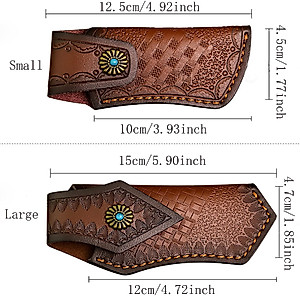 Xeerrfan 3.93" Genuine Leather Sheath for Belt, Portable Folding Pocket Knife Case, Knife Holder Pouch Holster for Men with Buckle (Red-Brown, Small)