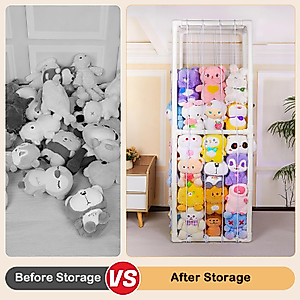 FIOBEE Stuffed Animals Storage Zoo Thicken PVC Tube Kids Toy Storage Organizer with Elastic Band Large Stuffed Animals Holder for Nursery Playroom Bedroom Room Furniture Plush Storage, White