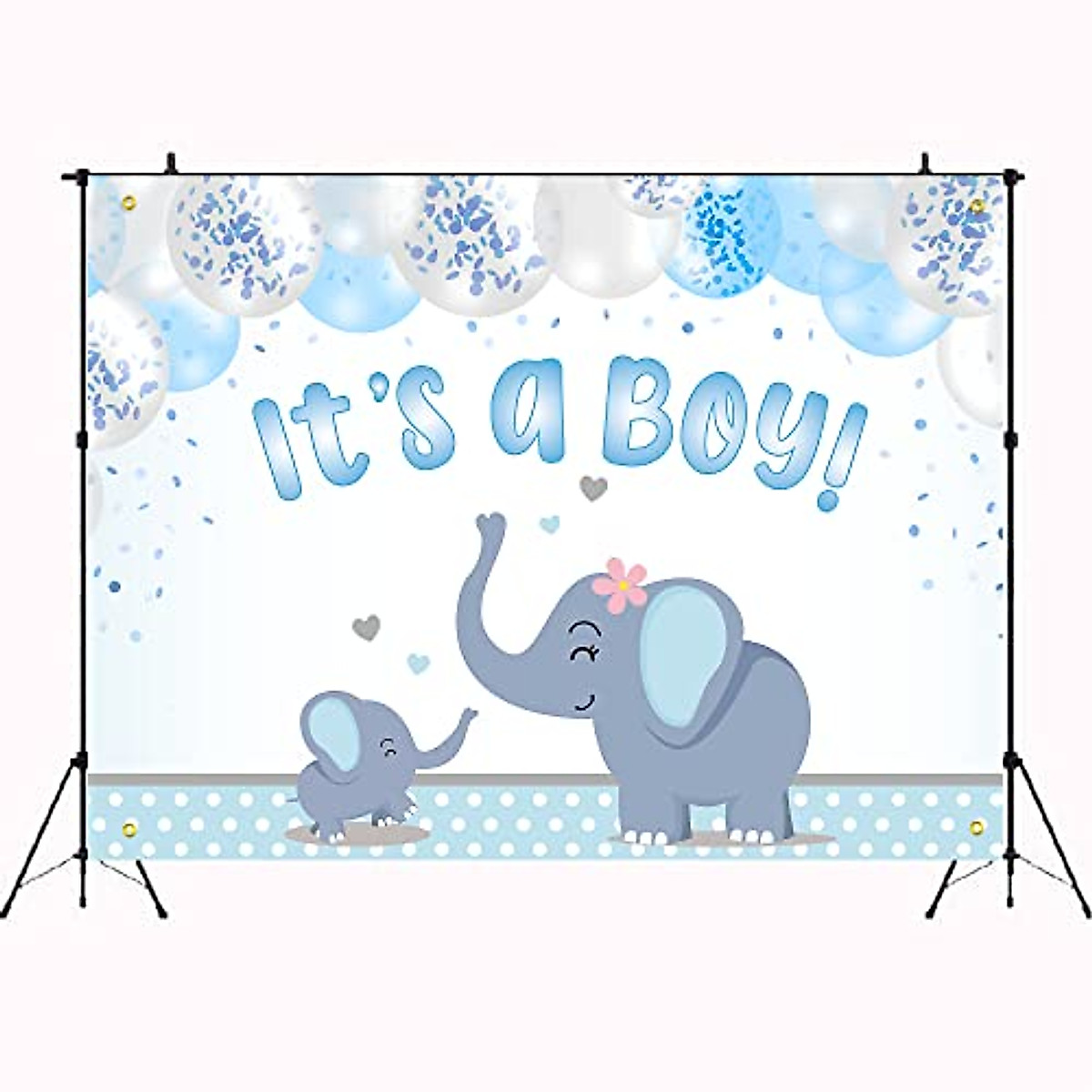 Elephant Baby Shower Backdrop Banner Blue Gray Baby Shower Decorations for Boy, Large Fabric Rustic Animal Theme Birthday Party Supply, It's A Boy Background Decor, Photography Props 72.8 x 43.3 Inch