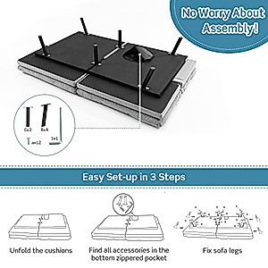 KOMFOTT Futon Sofa Bed, Linen Fabric Memory Foam Convertible Futon Couch with Adjustable Backrest & Armrests, Metal Legs, Modern Loveseat Sleeper Bed Split-Back Sofa for Small Apartment & Office