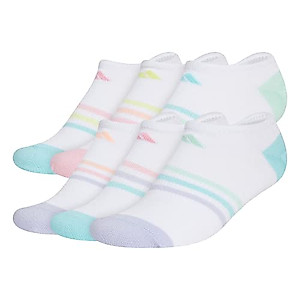 adidas Kids-Girl's Superlite No Show Socks (6-Pair), White/Clear Aqua Blue/Pulse Yellow, Medium