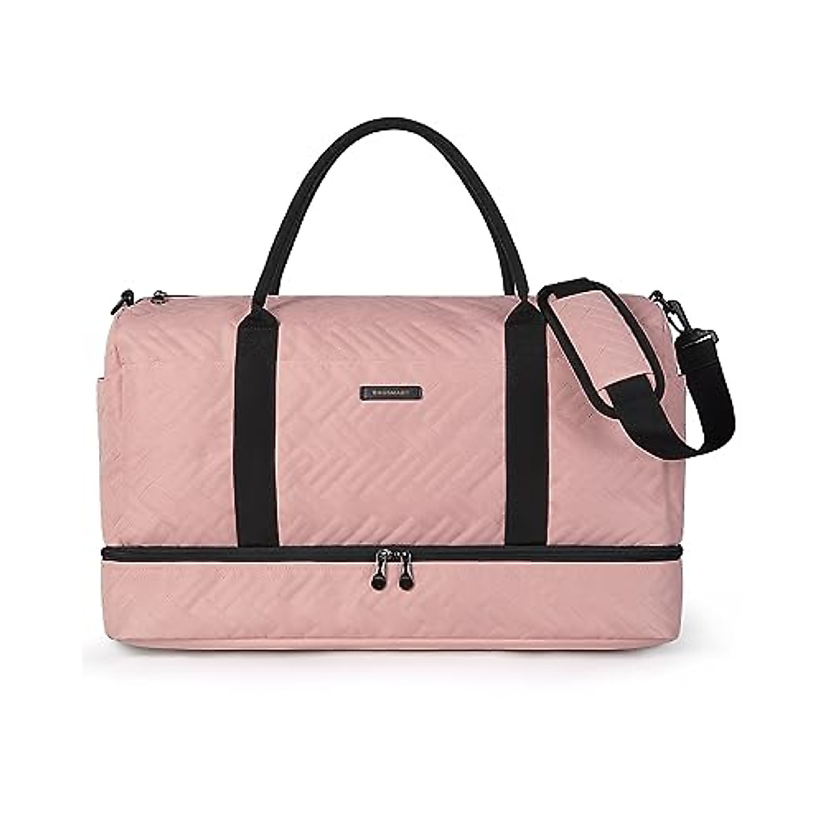 Travel Duffle Bag, BAGSMART 45L Large Carry On Bag Weekender Overnight Bag for Men Women with Shoes Compartment & Wet Pocket, Pink