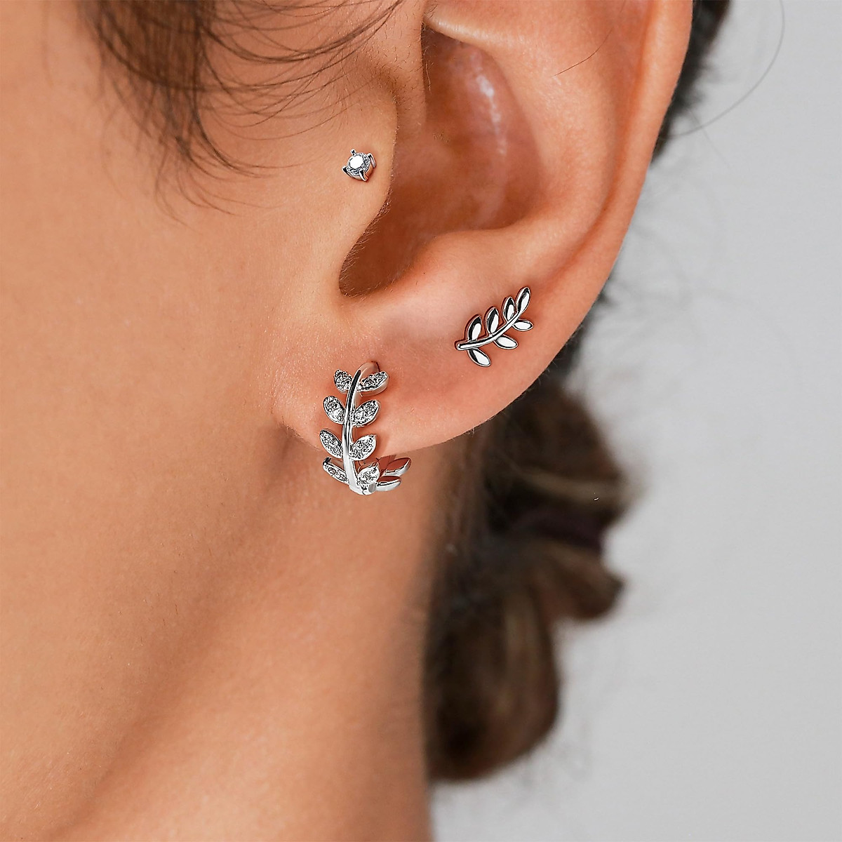 GLOQUAT Gold Hoop Earrings for Women Silver Plated Olive Leaf with CZ Huggie Hoop Earrings Hypoallergenic Zirconia Hoop Earrings Huggie Ear Cuff Jewelry Gifts 10mm