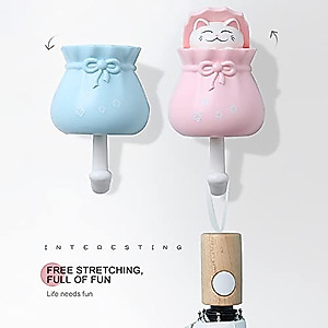 Creative Cute Cat Wall Hook Key Holder,ULemeili Cartoon Coat Wall Hooks for Hanging,Wall Mounted Adhesive Shower Hat Towel Hook,Decorative Kids Room Living Room Bathrooms Towel Hanger,Storage Rack