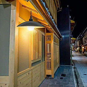 LAFEINA Solar Pendant Lights, Outdoor Solar Lights with Remote Control Dual Color Switchable Brightness & Timing Adjustable Shed Lamp for Barn Yard Patio Porch Garden