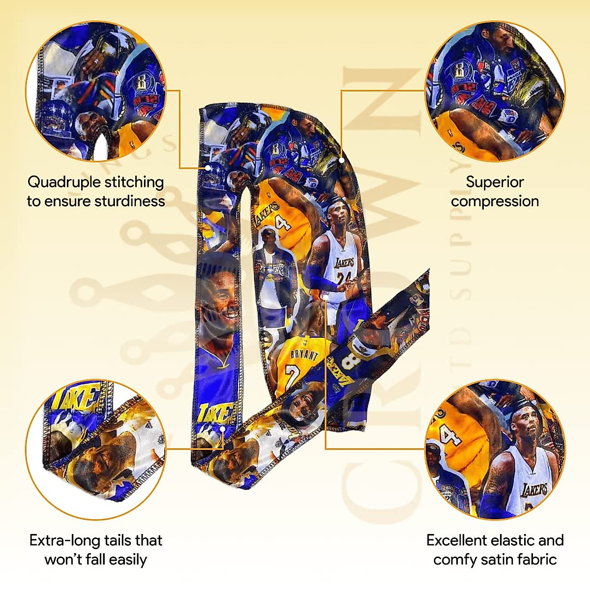 Afro Design Durag Silky 360 wave Du Rag with long tails and quadruple stitching. Pan African American Pride Style (Mamba 24 Collage)