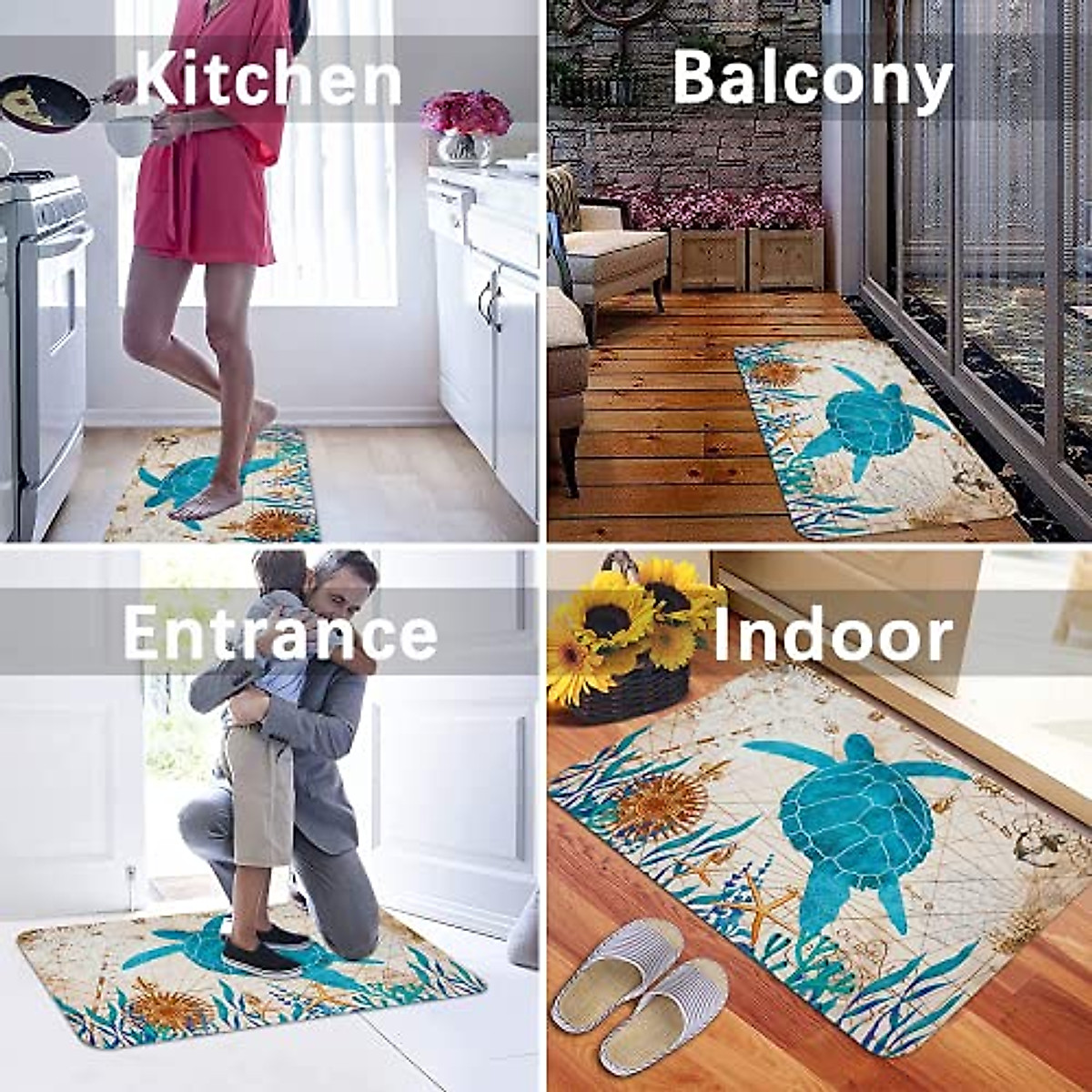 Sea Turtles Door Mat Non Slip Rubber Backing, Indoor Outdoor Entrance Mats, Blue Turtle Mat Front Doormat Rug, Home Bathroom Bedroom Mat Kitchen Floor Door Mat Outdoor Rug Large, 18 x 30 Inches