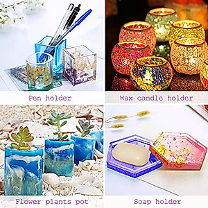 LotFancy Resin Mold Kit, 7pcs Silicone Molds for Resin Casting, Epoxy Resin, Coaster, Ashtray, DIY Art Crystal Diamond, Plant Pot, Pen Candle Soap, Flowers Preservation and Set Tools