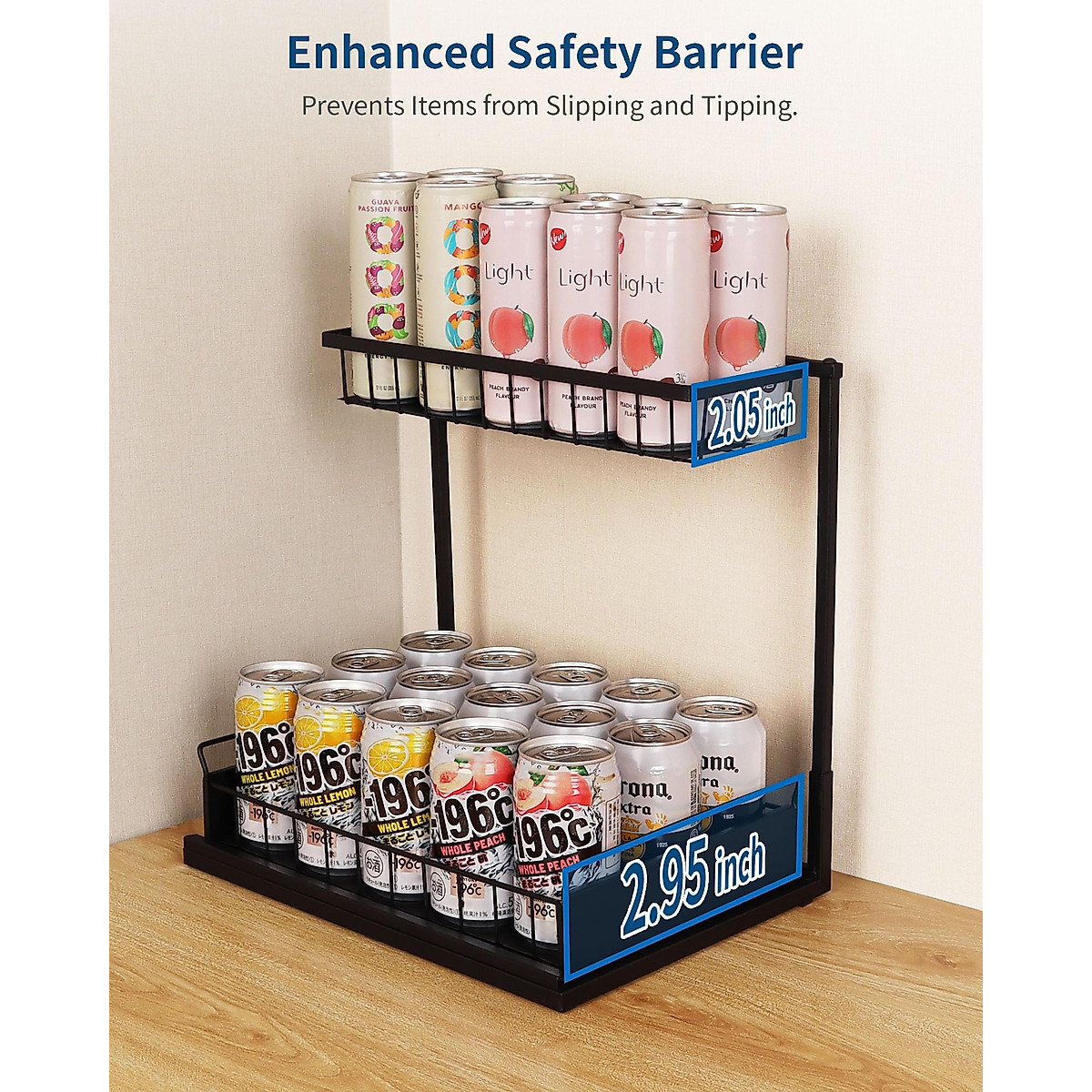 2-Tier Under Sink Organizer, Metal Tiered Sliding Shelves for Kitchen, Laundry Room, and Bathroom, Holds up to 50 lbs with 4 Anti-Slip Rubber Pads, Black