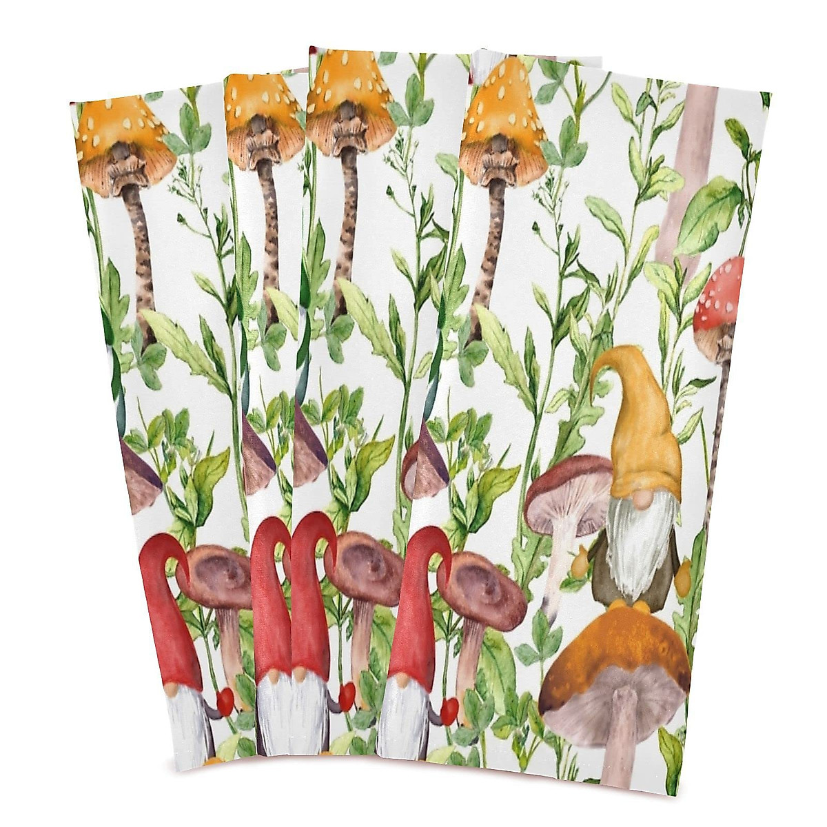 Kigai Mushroom Gnomes Kitchen Towels Set of 4, Ultra Soft Absorbent Dish Towels Bathroom Hand Towels Reusable Cleaning Cloths Tea Towels 28 x 18 Inch