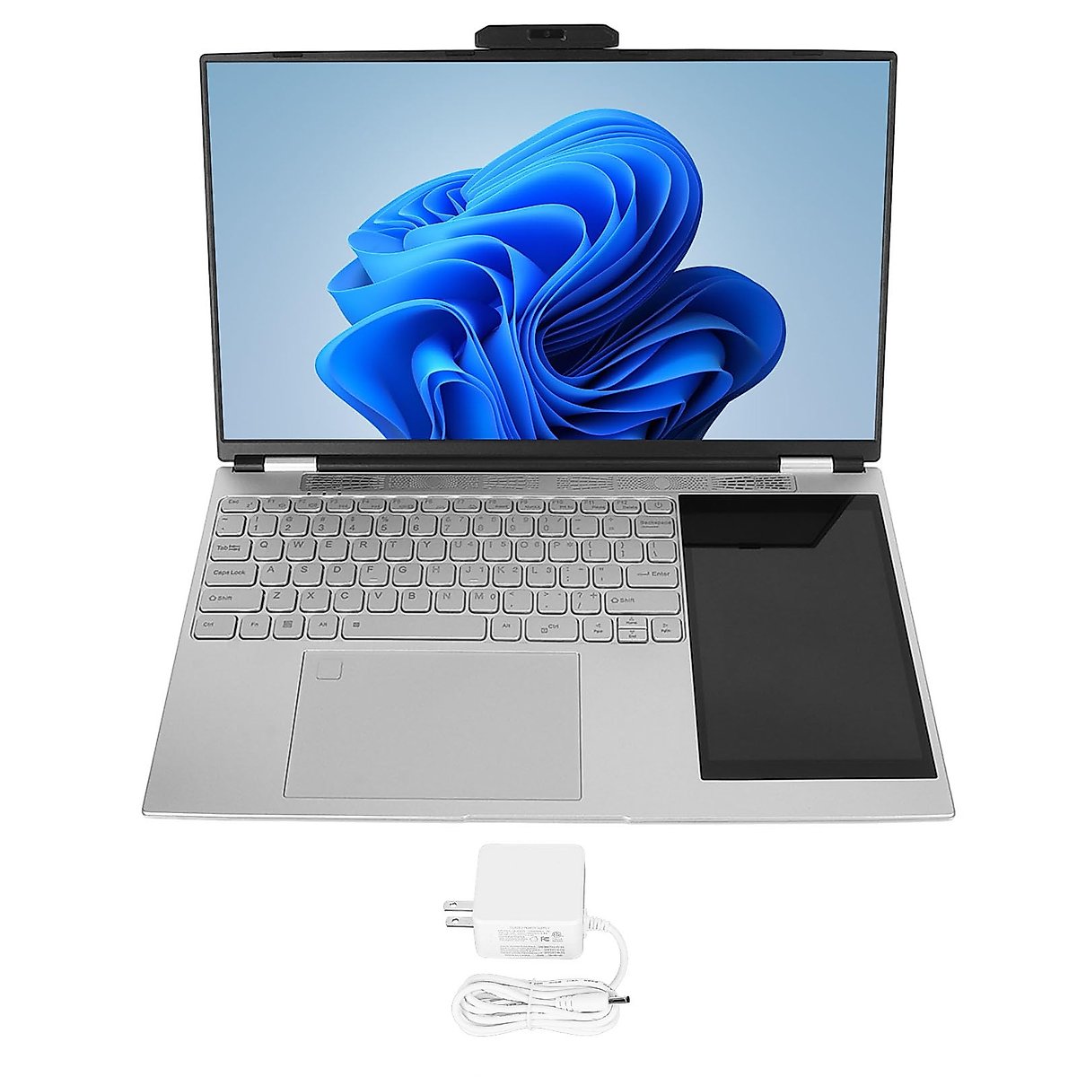 Pomya 15.6in Double Screen Laptop for Win 11, FHD IPS Screen Notebook with Intel N5015 2.0GHz Processor, 16GB RAM, Backlight Keyboard, Touch Function, Fingerprint Recognition