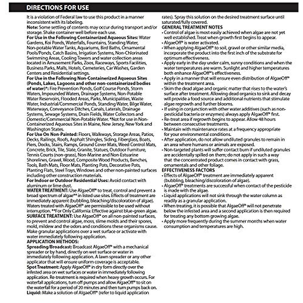 CrystalClear AlgaeOff Pond Algae Control Treatment, for Cleaner & Clearer Pond Water, EPA Registered Algaecide Treatment, Safe for Use in Ponds Containing Fish and Plants, Treats 1000 sq, 2.5 lbs