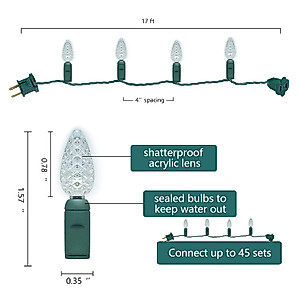 Dalla Costa 50 Count C3 Faceted Christmas Mini Light Set Indoor/Outdoor Use String Lights for Garden Christmas Tree Patio Lawn Party Home 120V UL Certified Green Wire 17 Feet (Cool White)