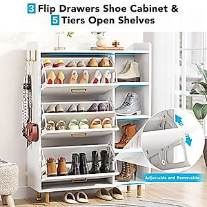 LITTLE TREE Shoe Cabinet, Freestanding Shoes Storage Cabinets with 3 Flip Drawers and Open Shelves for Entryway